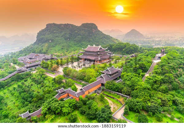 Sunset Landscape Temple Complex Above One Stock Photo 1883159119 ...