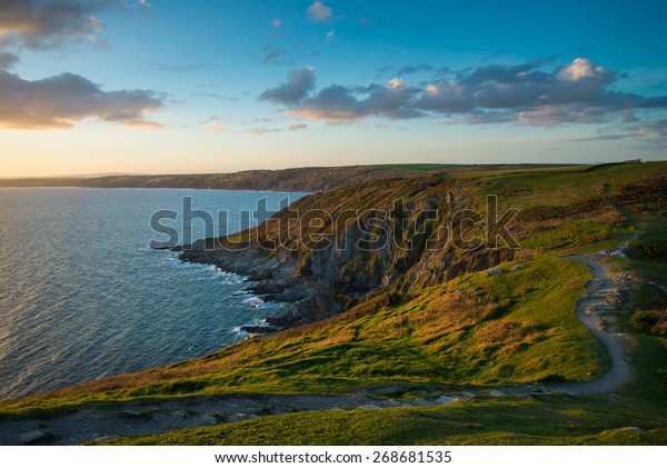 Sunset On Cornish Cliffs Ocean Foot Stock Photo (Edit Now) 268681535