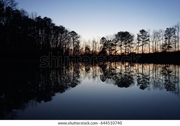 Sunset Over Pond Trees Reflection Stock Photo (Edit Now) 644510740