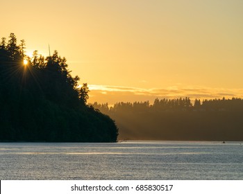 Sunset Streaming Between Two Peninsulas Seen Stock Photo (Edit Now ...