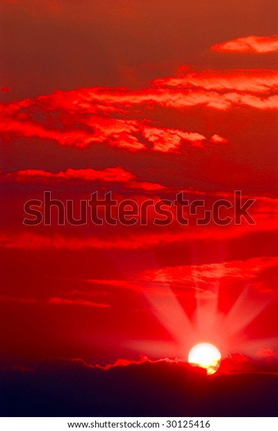 Sunset Sun Shining Through Low Cloud Stock Photo (Edit Now) 30125416