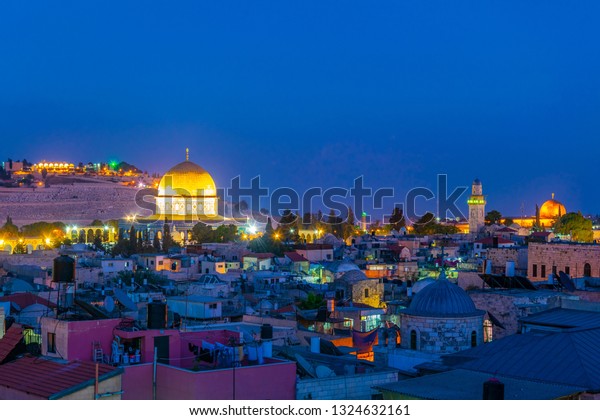 Sunset View Jerusalem Dominated By Golden Stock Photo 1324632161 ...