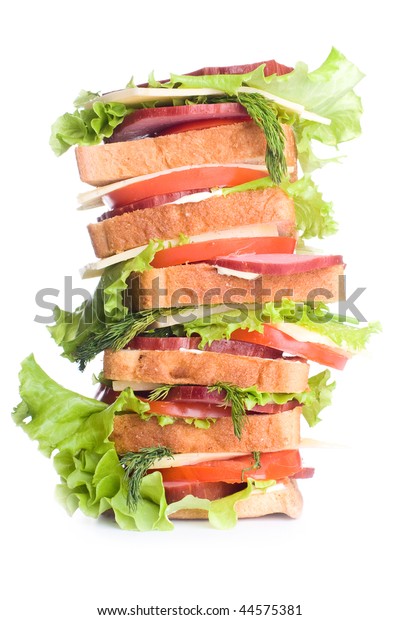 Super Multidecker Sandwich On White Stock Photo (Edit Now) 44575381