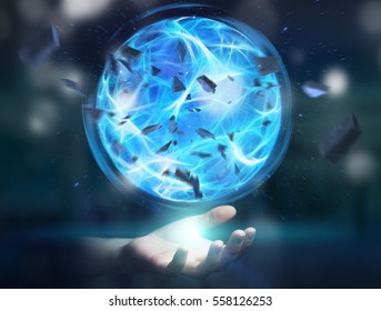 Superhero Creating Exploding Blue Power Ball Stock Photo 558126253 ...