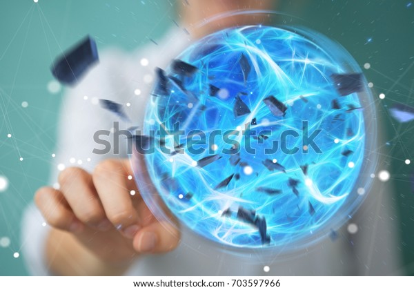 Superhero Woman Creating Exploding Blue Power Stock Photo 703597966 ...