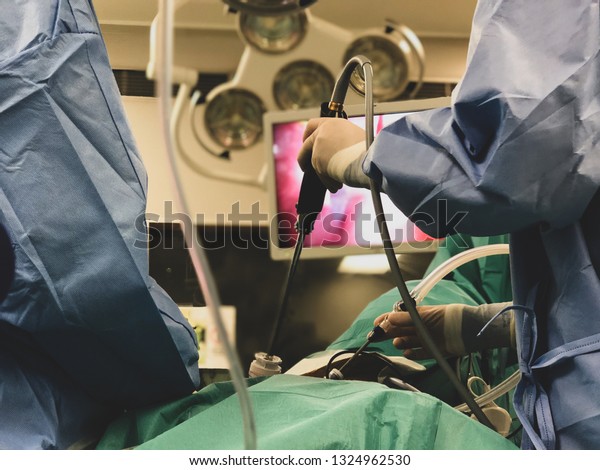 Surgeons Using Surgical Instruments Keyhole Surgery Stock Photo ...