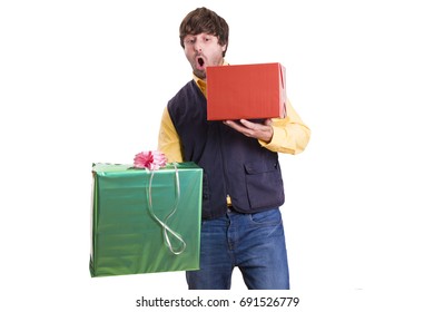 Sad Young Postman Packets Stock Photo (Edit Now) 691526749