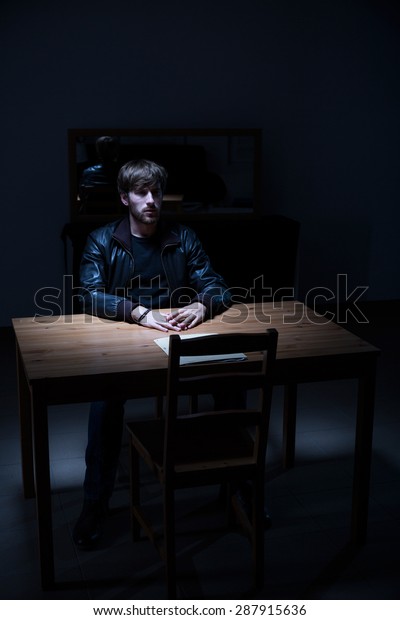 Suspect Man Sitting Alone Interrogation Room Stock Photo (Edit Now ...
