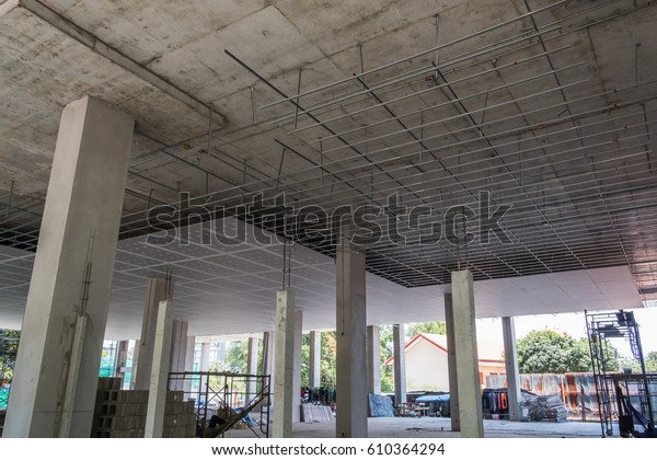 Suspended Ceiling Structure Installation Ceiling Gypsum Stock Photo ...