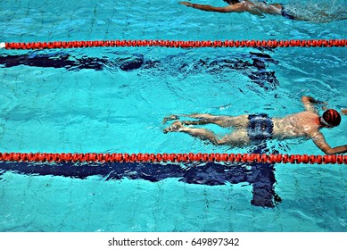 Swimmers Swim Backstroke Back Crawl Swimming Stock Photo 1138572695 ...
