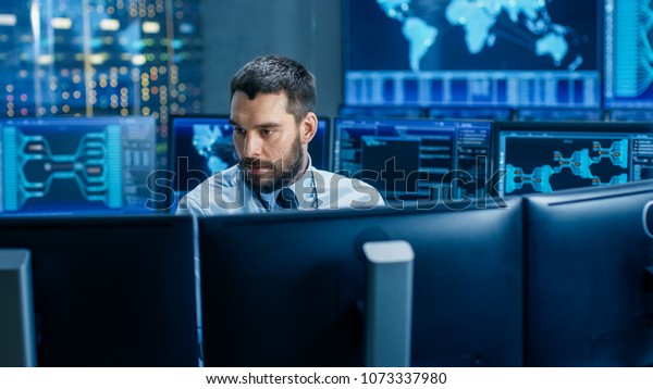 System Control Center Operator Working Surrounded Stock Photo (Edit Now ...