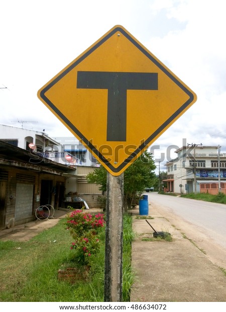 T Junction Traffic Sign T Intersection Stock Photo (Edit Now) 486634072