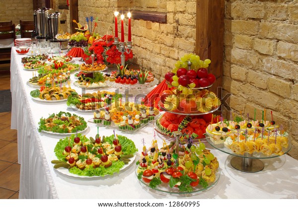 Table Full Different Snacks Stock Photo (Edit Now) 12860995