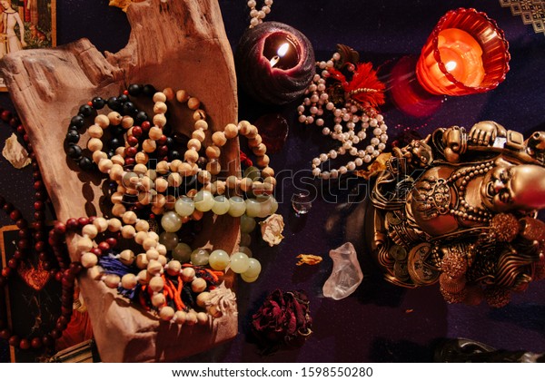 Table Occult Attributes Top View Wooden Stock Photo 1598550280 ...