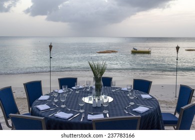 Romantic Dinner Setting On Beach Sunset Stock Photo (Edit Now) 1032744460