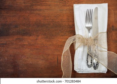 Table Setting Fork Knife On Wooden Stock Photo (Edit Now) 701283484