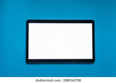 Tablet On Blue Background Empty Screen Stock Photo 2089162708 ...