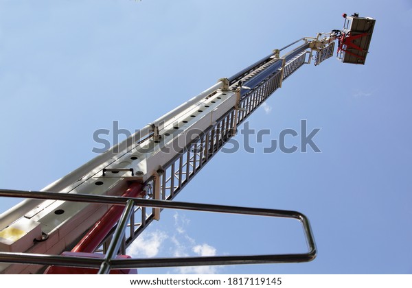 Tall Extendable Fire Ladder Close Perspective Stock Photo 1817119145 ...