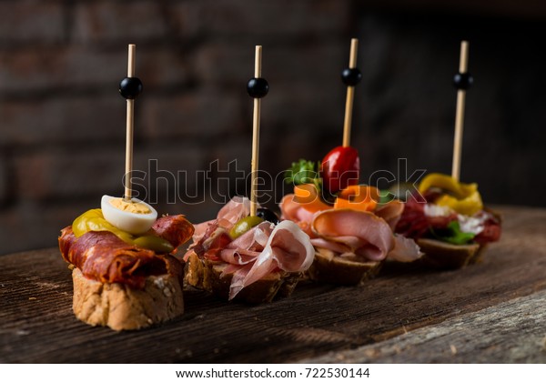 Tapas On Crusty Bread Selection Spanish Stock Photo (Edit Now) 722530144