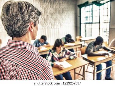 Teacher Checking Students Doing School Tests Stock Photo 1223259337 ...