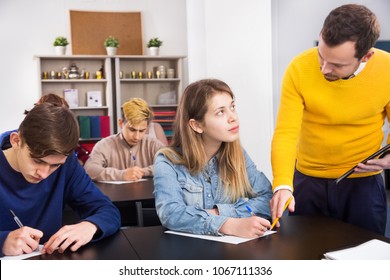 Teacher Explaining Difficult Problem Student During Stock Photo ...