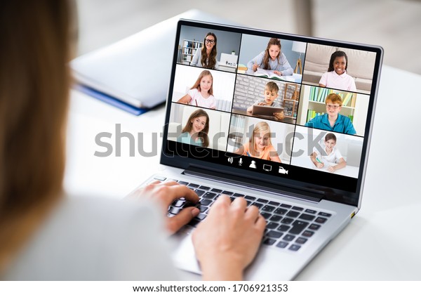 Teacher Hosting Online Class Using Video Stock Photo 1706921353 ...
