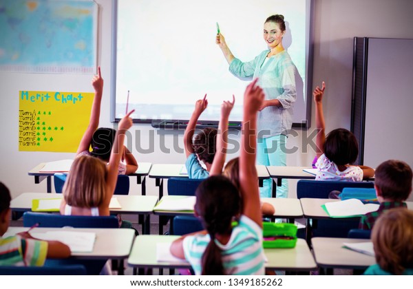 Teacher Teaching Students Using Projector Classroom Stock Photo (Edit ...