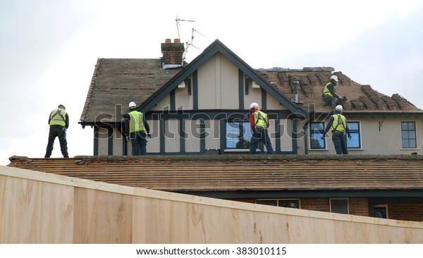 Team Construction Workers Taking Off Roof Stock Photo (Edit Now) 383010115