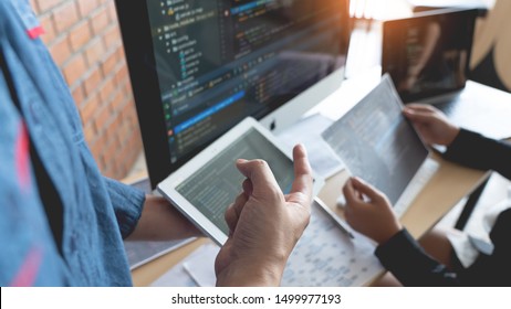 Team Programmers Working Together Development Website Stock Photo ...
