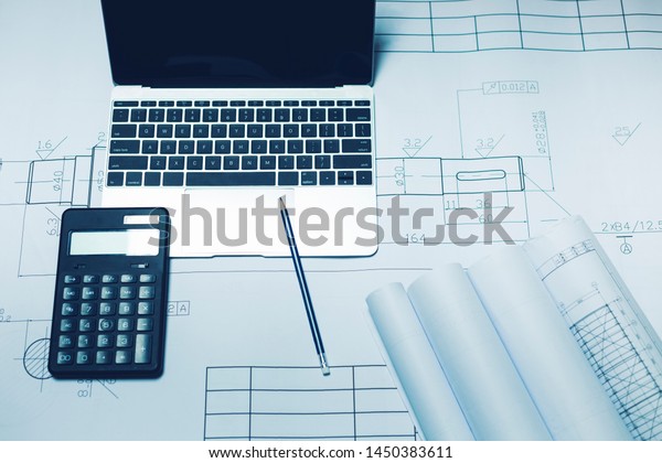Team Work Concept Office Engineering Drawings Stock Photo 1450383611 ...