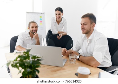 Team Working Office Looking Computer Smiling Stock Photo 766514320 ...