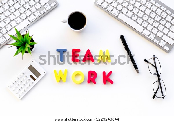 Teamwork Office Text Teamwork Lined Colored Stock Photo 1223243644 ...