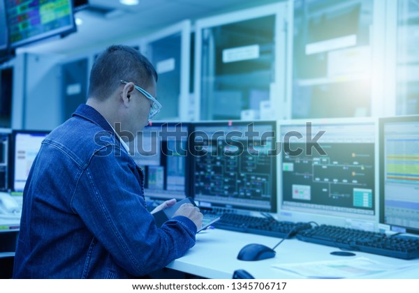 Technical Controller Working His Workstation Control Stock Photo ...