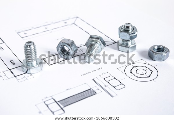 Technical Drawing Bolts Nuts Closeup Picture Stock Photo 1866608302 ...