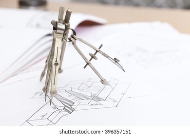 Technical Drawing Compass Close Background Stock Photo 396357151 ...
