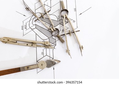 Technical Drawing Compass Close Background Stock Photo (Edit Now) 396357154