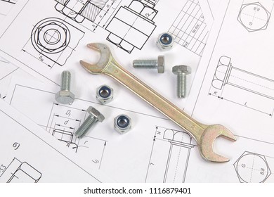 Technical Drawings Bolt Nut Engineering Technology Stock Photo ...