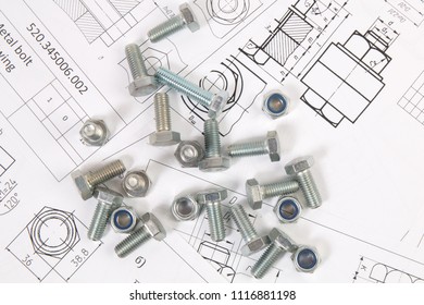 Technical Drawings Bolt Nut Engineering Technology Foto Stok 1116881198 ...