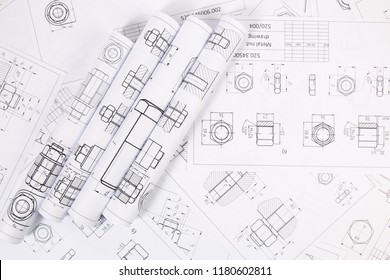 Technical Drawings Bolt Nut Engineering Technology Stock Photo ...