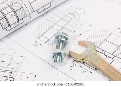Technical Drawings Bolt Nut Engineering Technology Stock Photo ...