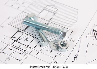 Technical Drawings Bolt Nut Engineering Technology Stock Photo ...