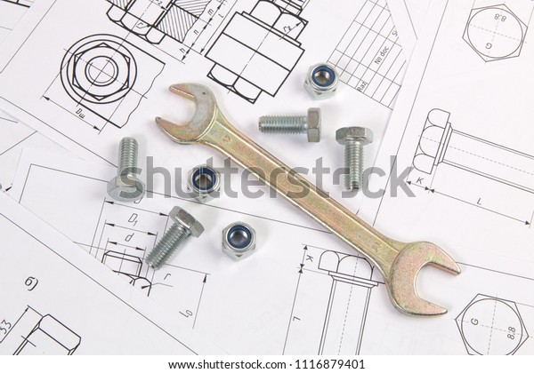 Technical Drawings Bolt Nut Engineering Technology Stock Photo ...