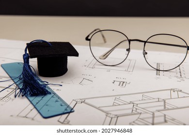 Technical Drawings Graduation Cap Engineering Education Stock Photo ...