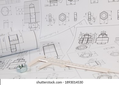 Technical Engineering Drawing Details Drive Industrial Stock Photo ...