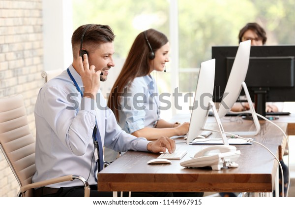 Technical Support Operators Headsets Workplace Stock Photo 1144967915 ...