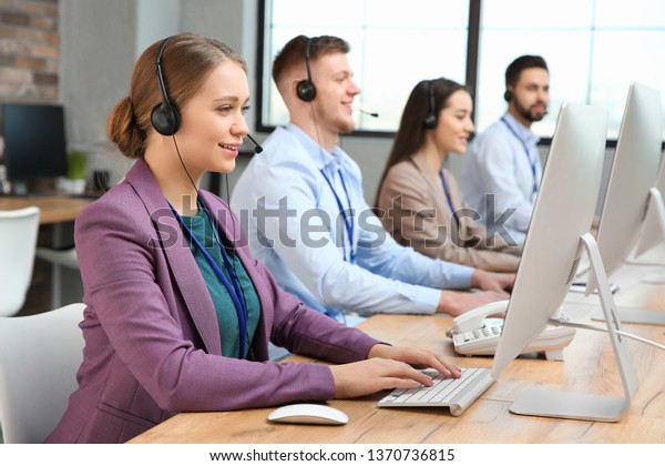Technical Support Operators Working Modern Office Stock Photo ...
