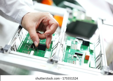 Technician Assembling Electronic Components His Worktable Stock Photo ...