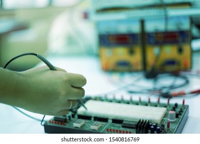 Technician Checking Electronics Board Instrument Image Stock Photo ...