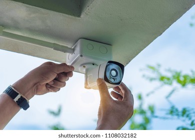 Technician Installing Cctv Camera System Security Stock Photo ...