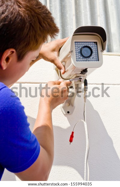 Technician Man Setup Cctv Camera On Stock Photo 155994035 | Shutterstock